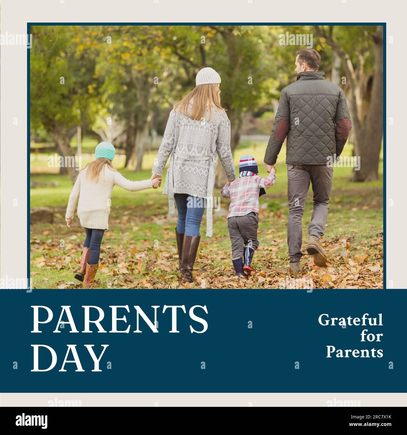 Parents day, grateful for parents text with rear view of caucasian ...