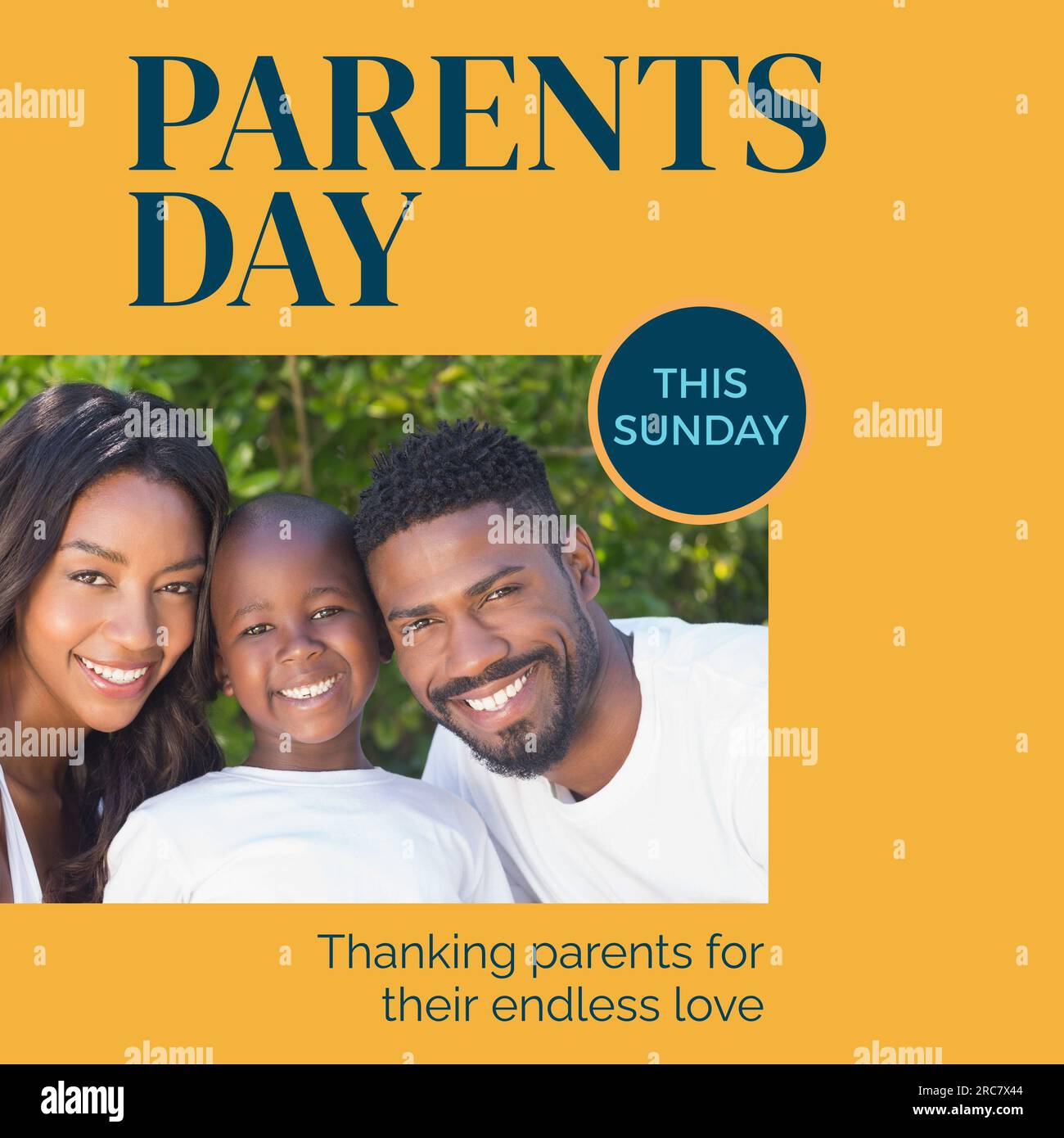 Parents day this sunday text on yellow with happy african american ...