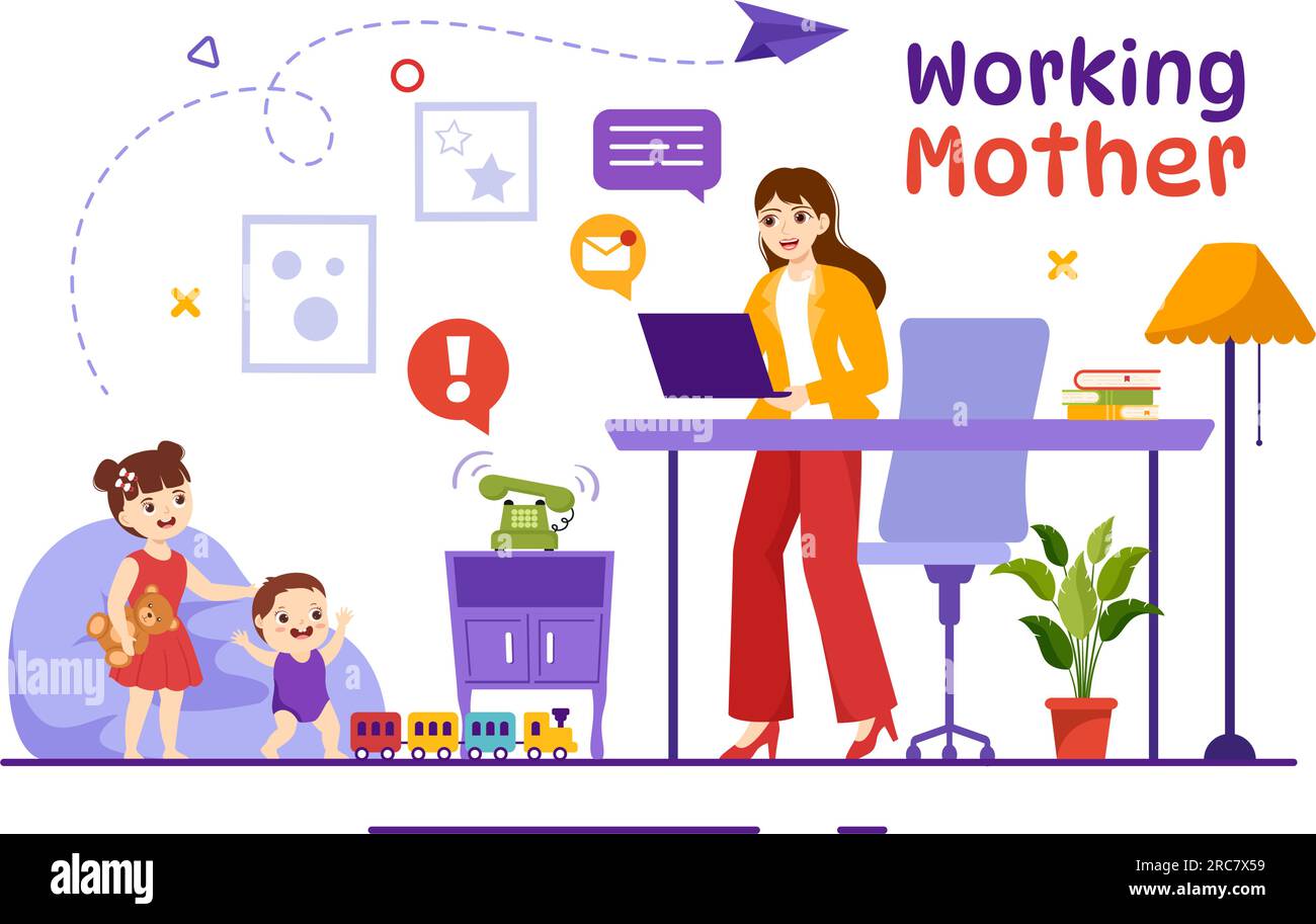 Working Mother Vector Illustration with Mothers who does Work and Takes ...