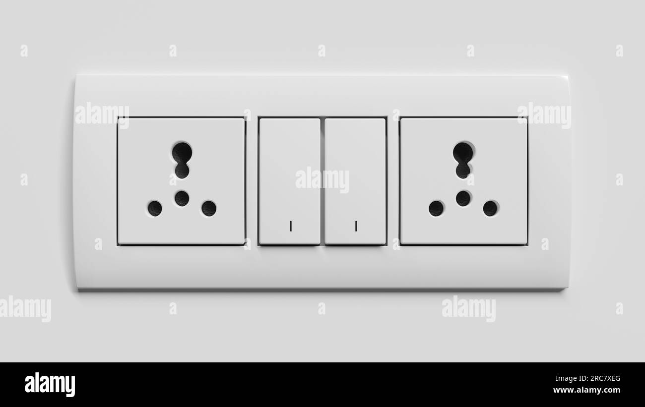 Modular switchboard electrical outlet, interchangeable on a white wall ...
