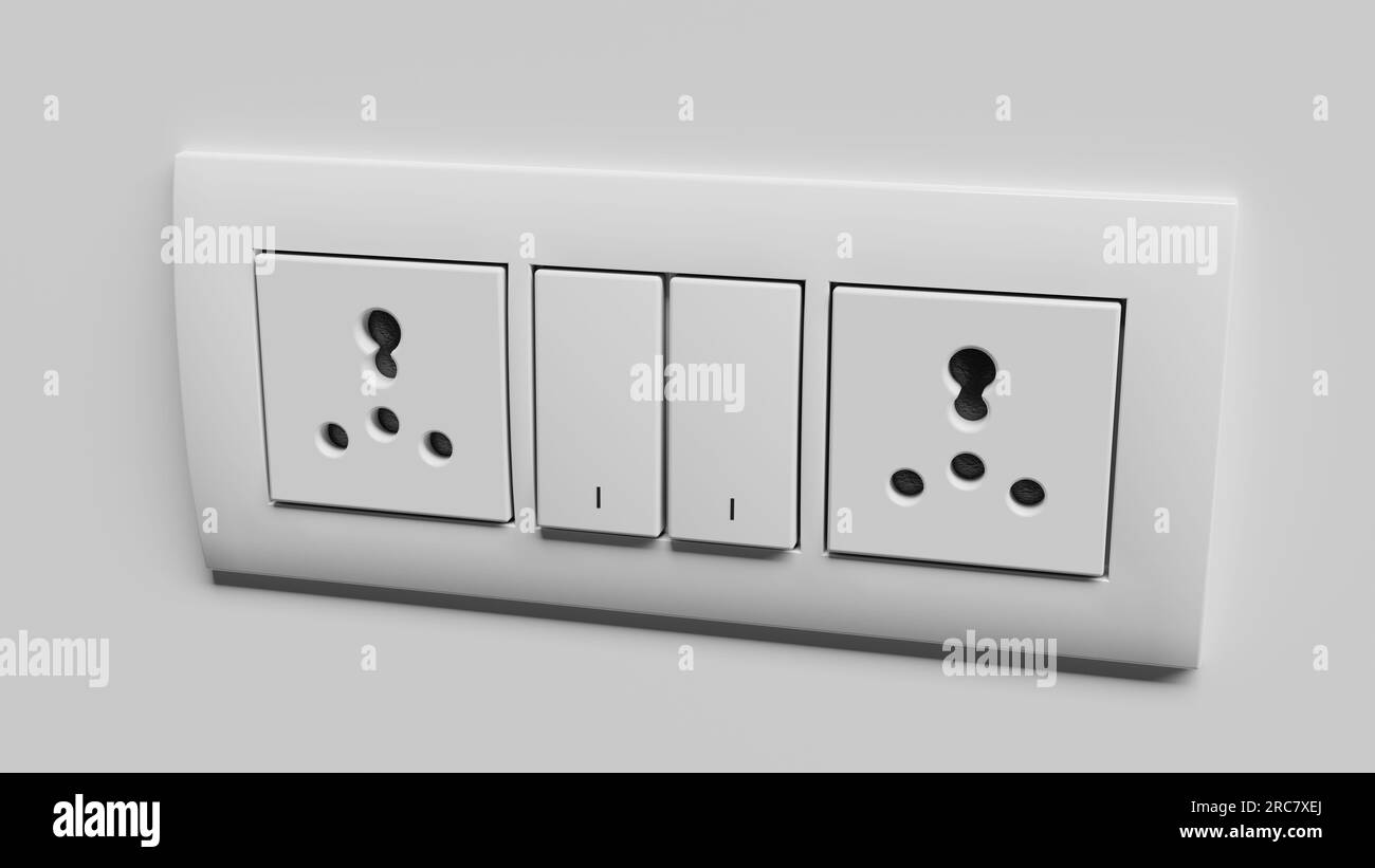 Modular switchboard electrical outlet, interchangeable on a white wall ...