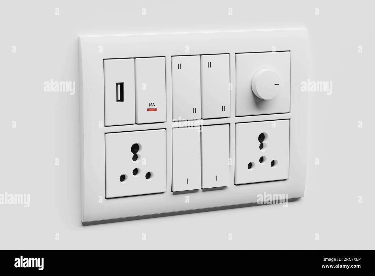Modular switchboard electrical outlet, interchangeable on a white wall ...
