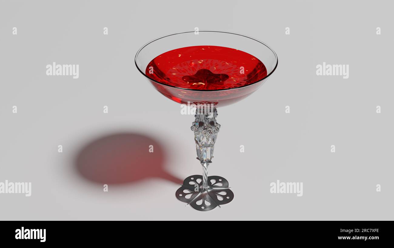 Glass cup with a magic elixir potion of red color. Love elixir in a ...