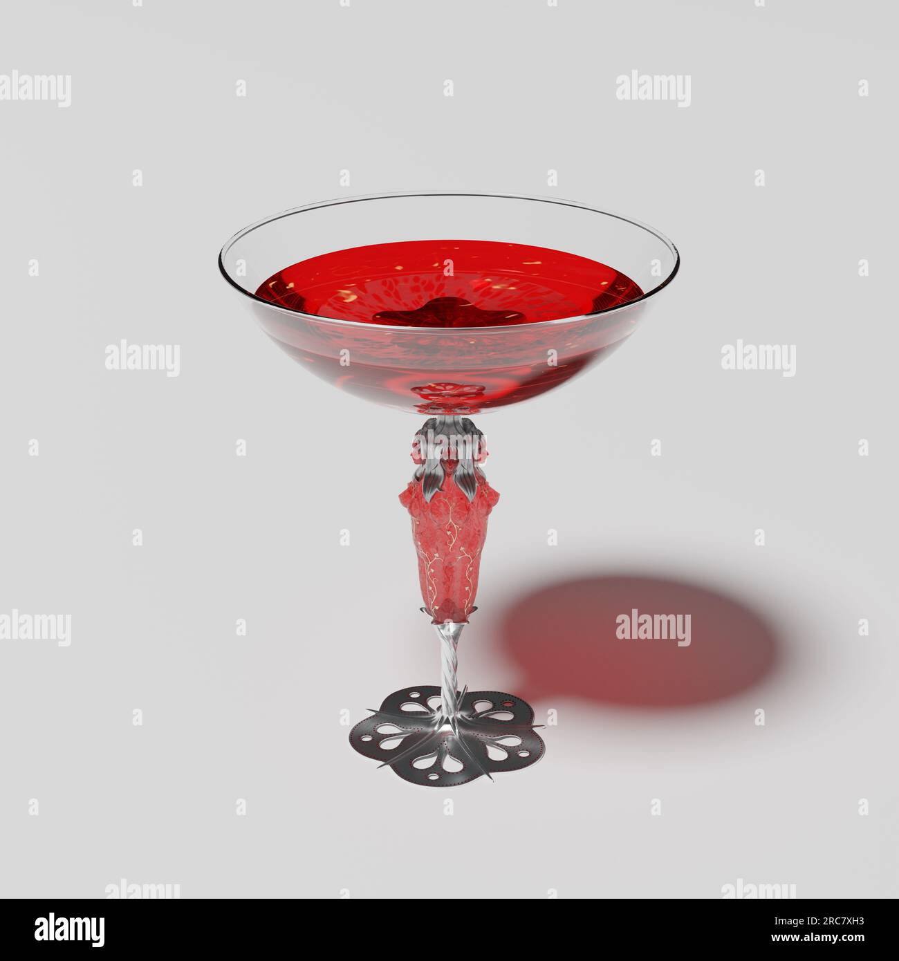 Glass cup with a magic elixir potion of red color. Love elixir in a ...