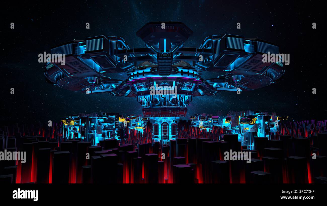 Space City base, extraterrestrial colony. Fantasy City spaceship base ...