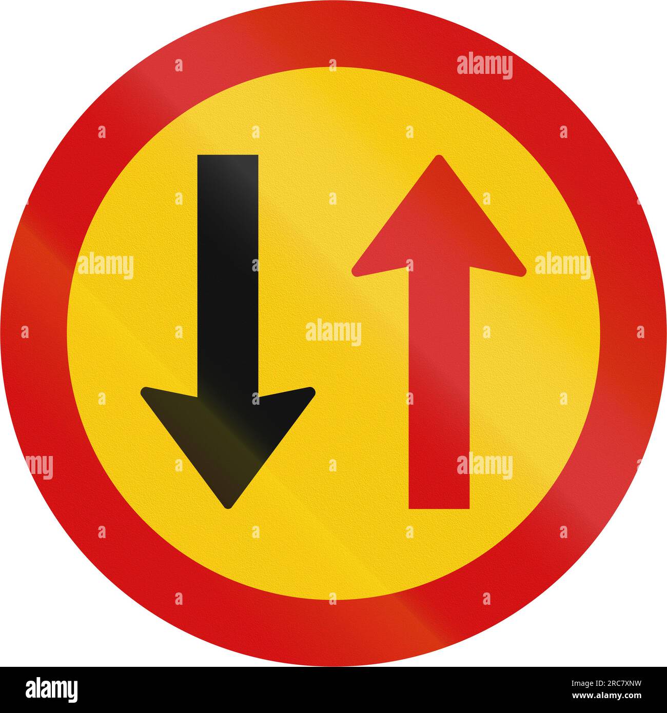 Road sign in Iceland - Oncoming vehicles have priority Stock Photo - Alamy