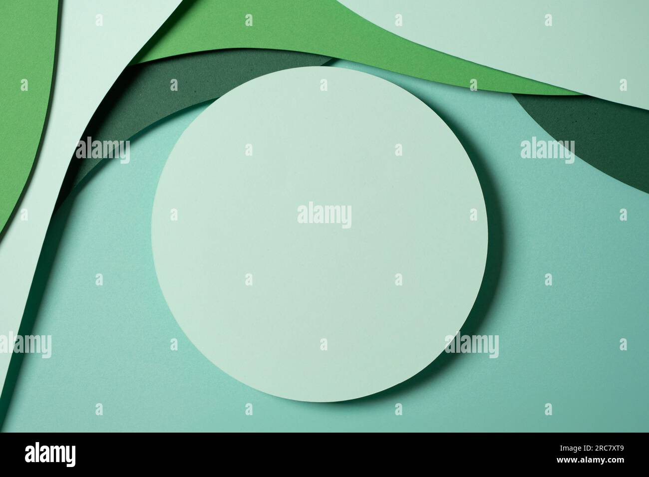 Blank light green round geometric shape podium platform on paper cut ...