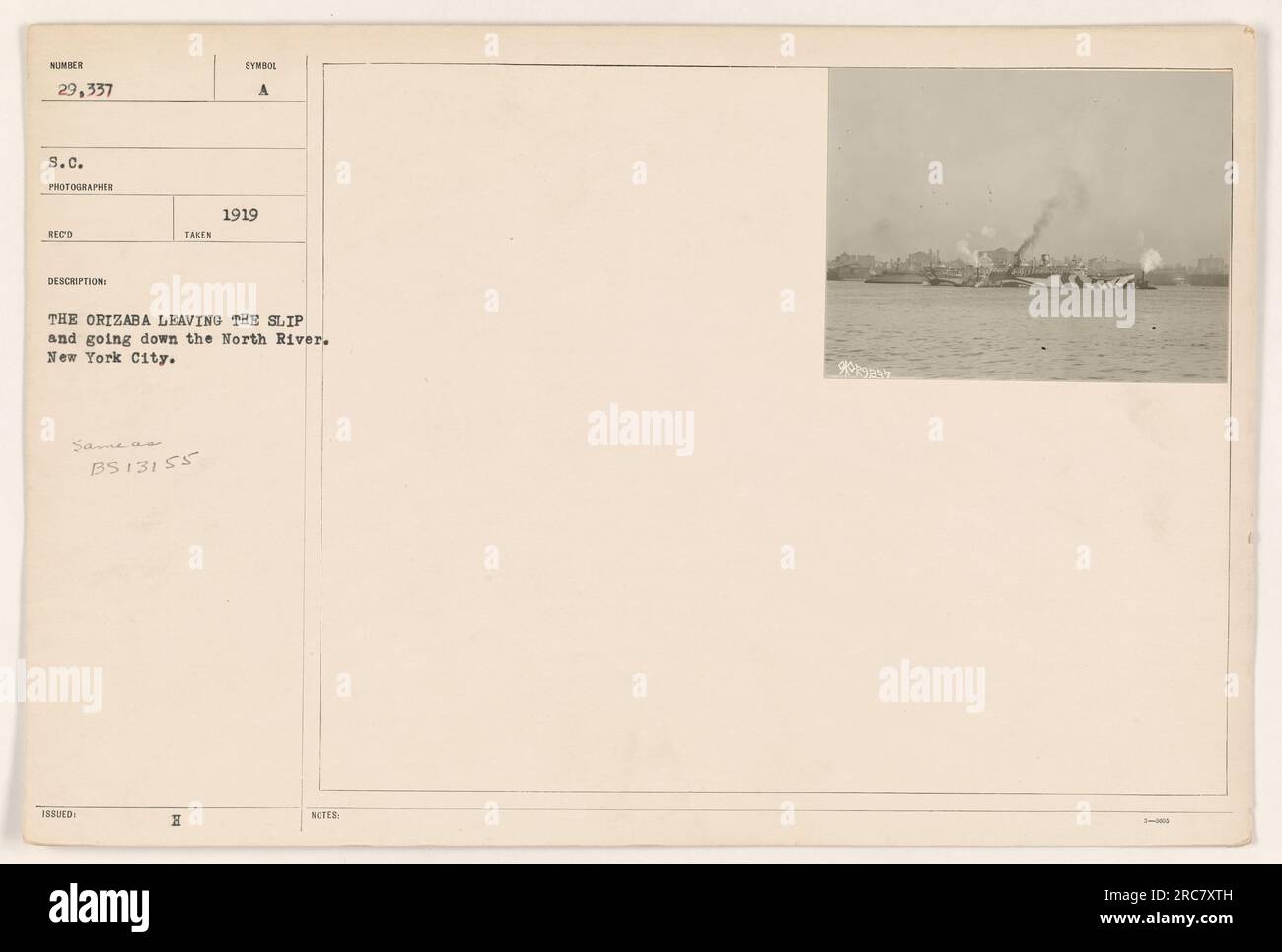 The photograph captures the ORIZABA ship leaving the slip and sailing ...