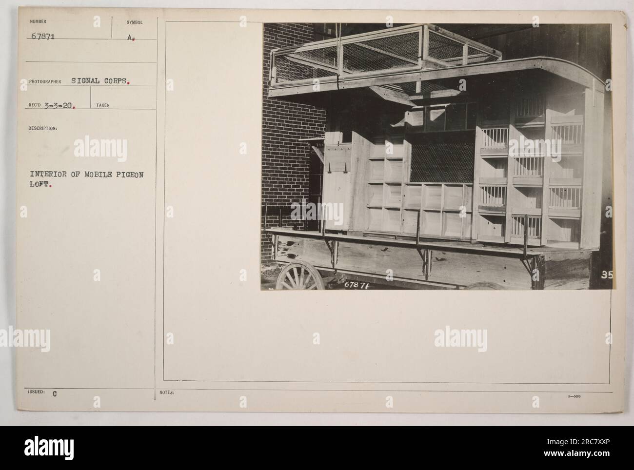 An interior view of Mobile Pigeon Loft Number 67871. The photograph was ...