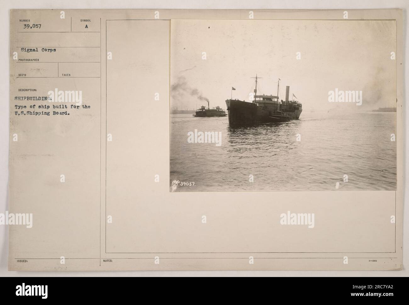 A photograph showing a ship being built for the U.S. Shipping Board ...