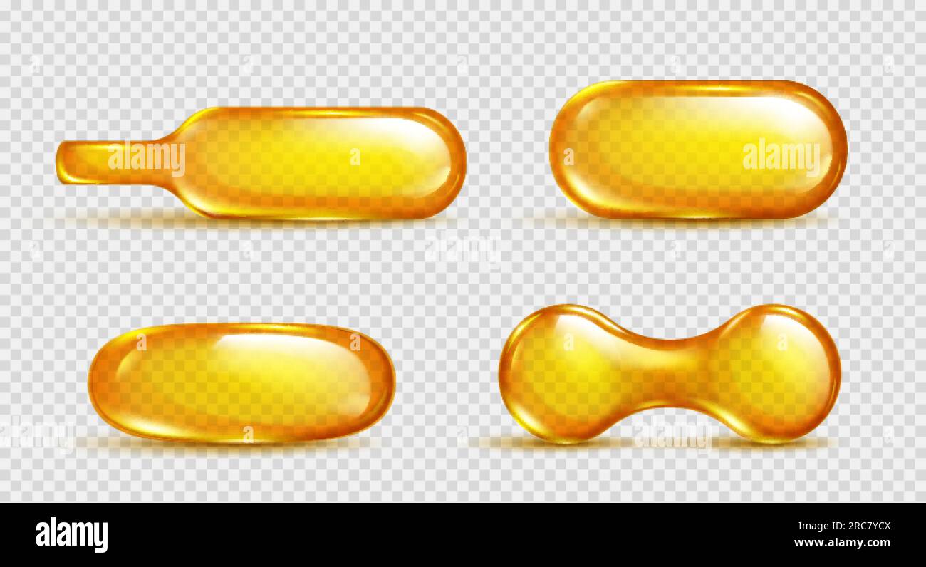 Realistic set of 3D oil capsules isolated on transparent background ...