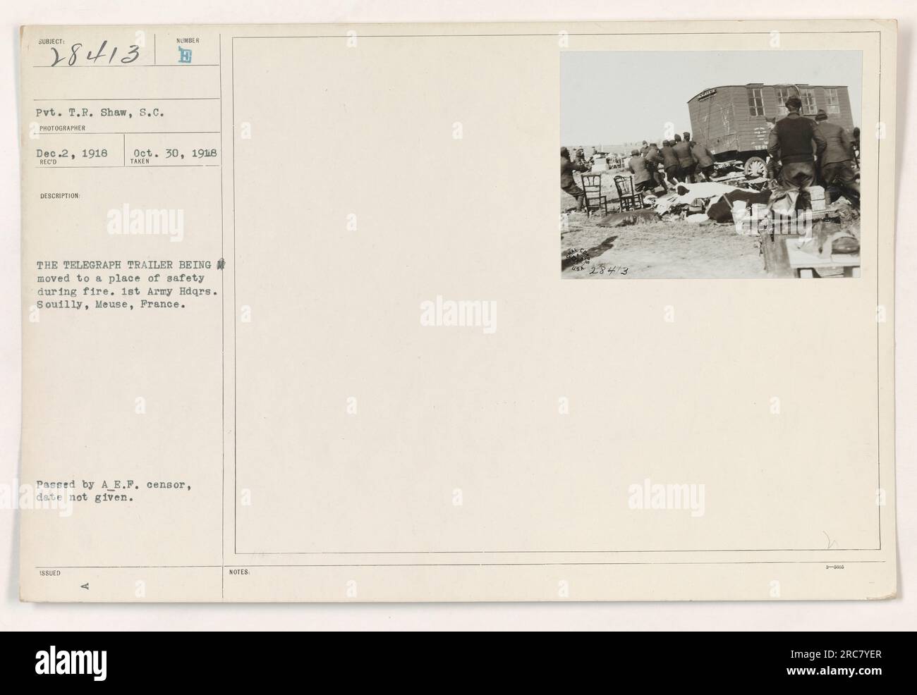 A telegraph trailer is being relocated to a secure location during a ...