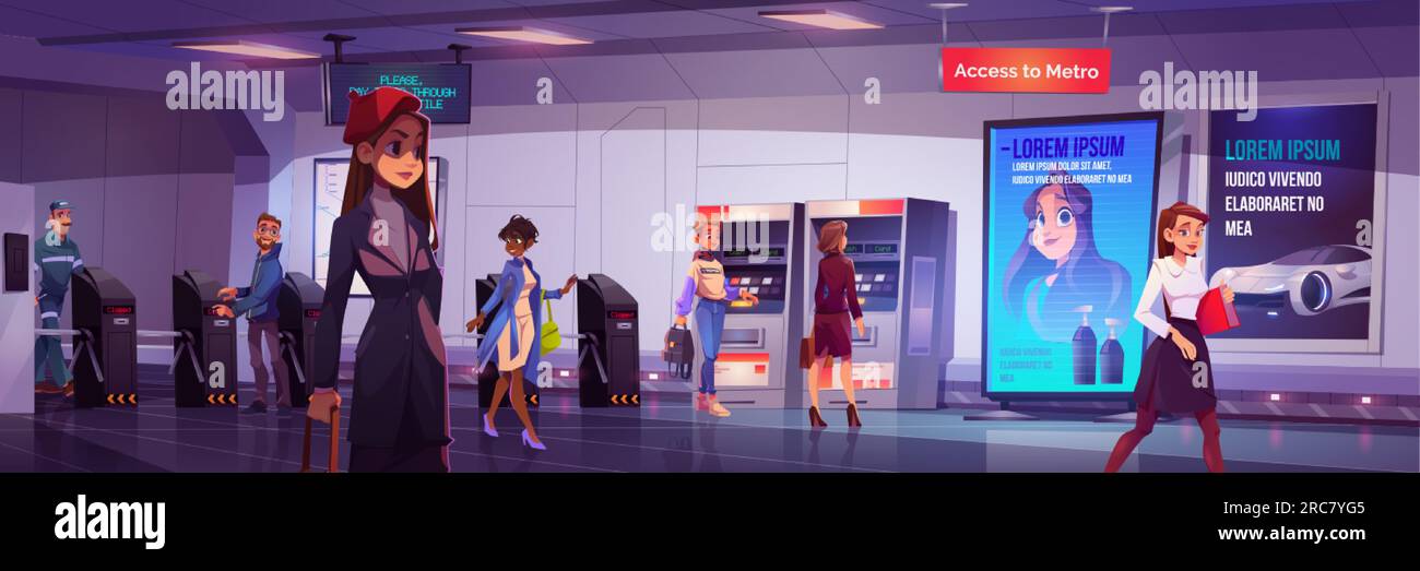 Subway turnstile entrance with ticket to train. Metro station security ...