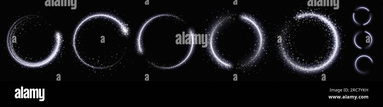 White spark circle light effect with magic glow. Abstract round glitter ...