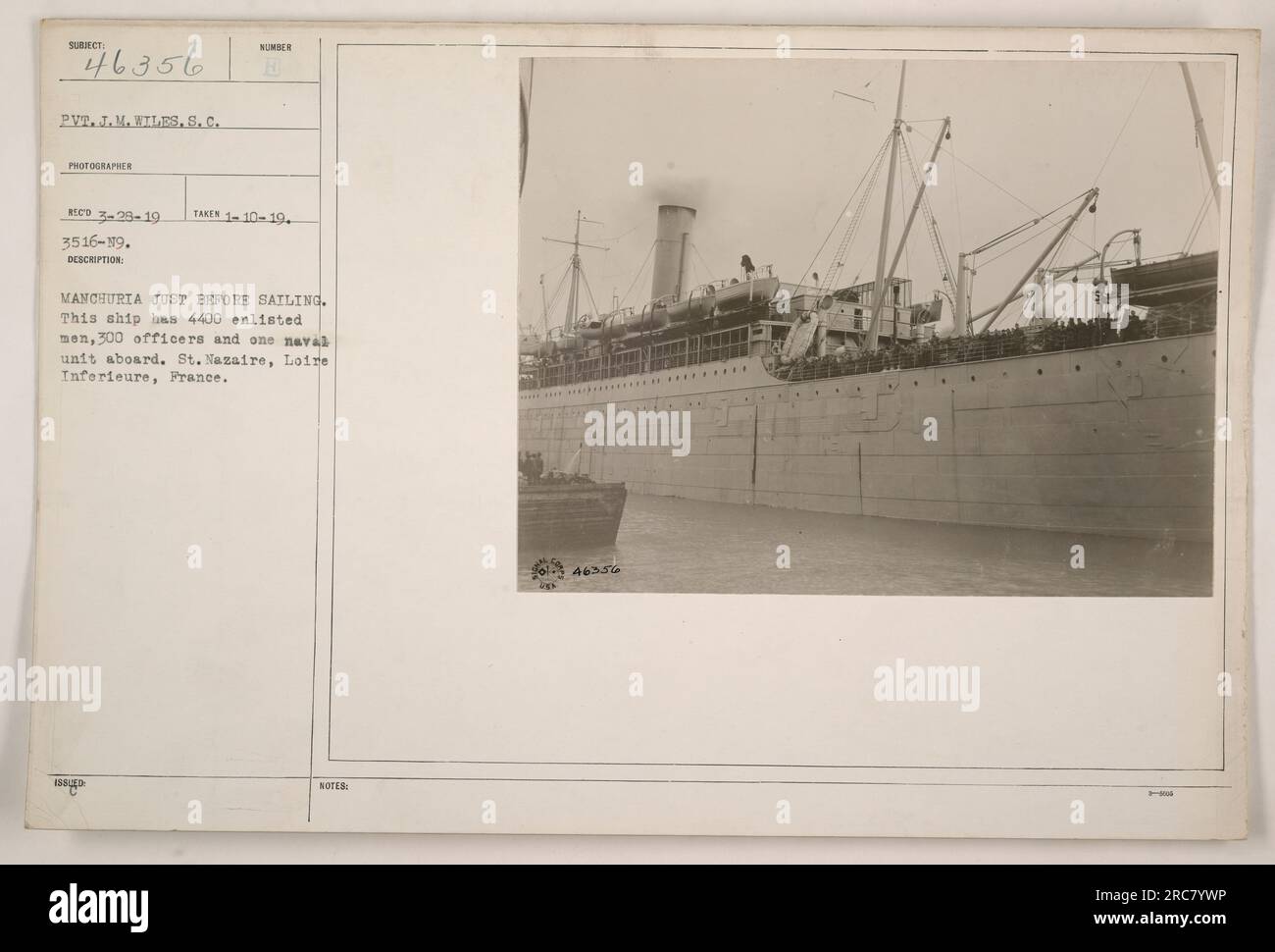 Historical photo of the ship Manchuria just before sailing. It was ...