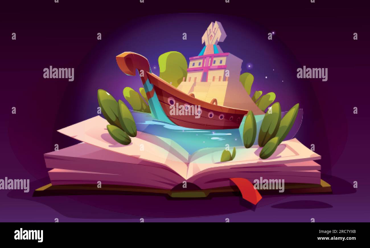 Open book about ship fairy tale adventure to read for kid vector ...
