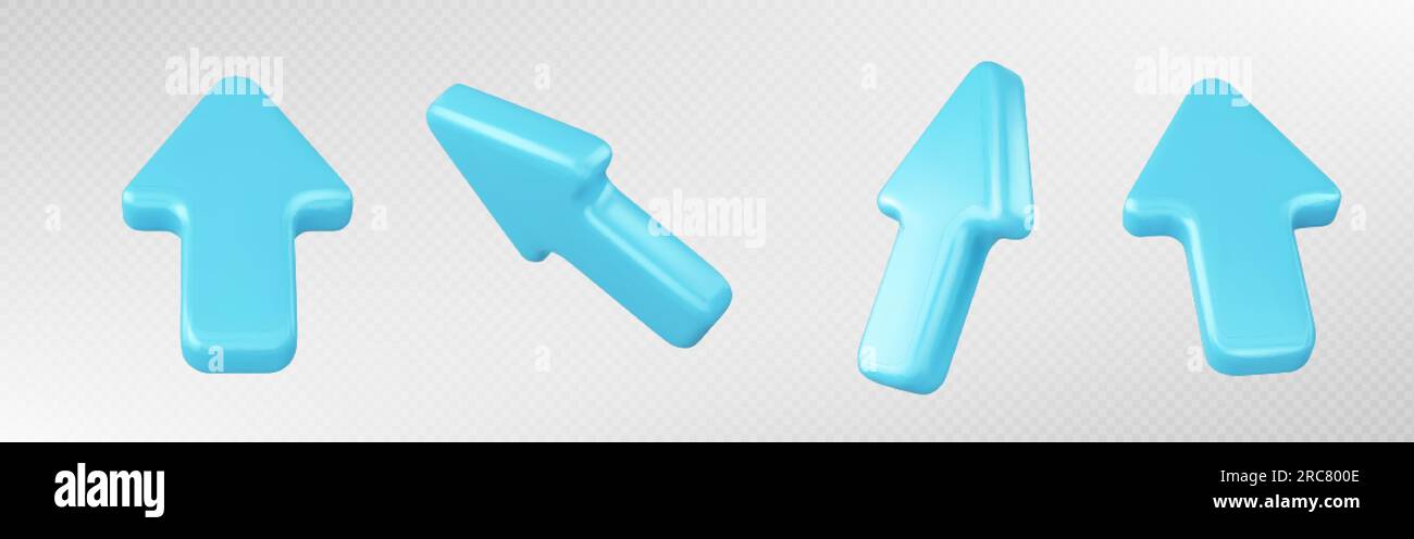 Realistic 3D set of blue arrow cursors isolated on transparent ...