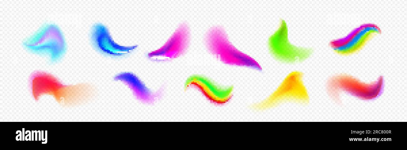 Realistic set of multicolored gradient brush strokes isolated on transparent background ...