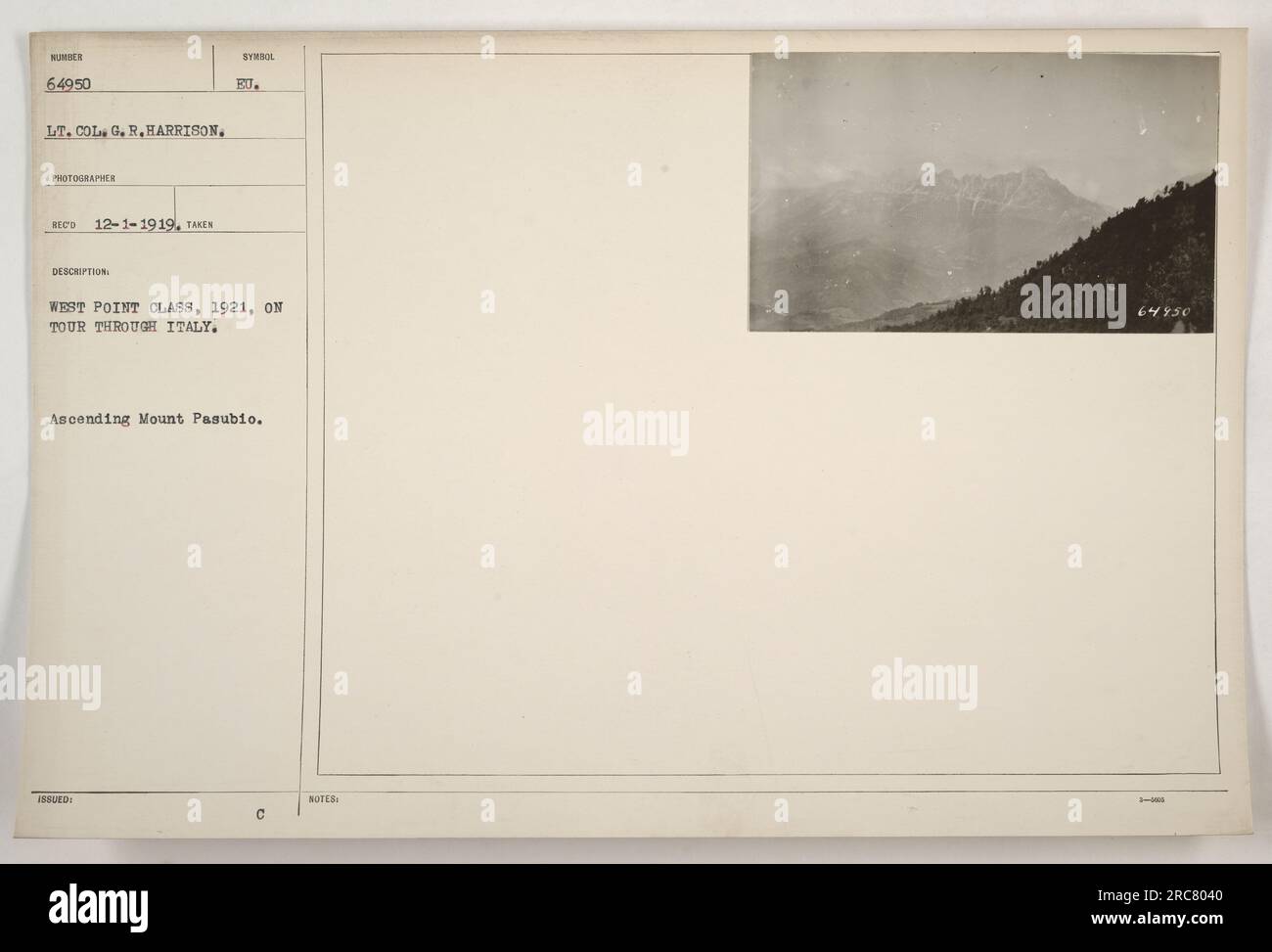 West Point Class of 1921 on a tour in Italy, climbing Mount Pasubio. Lt ...