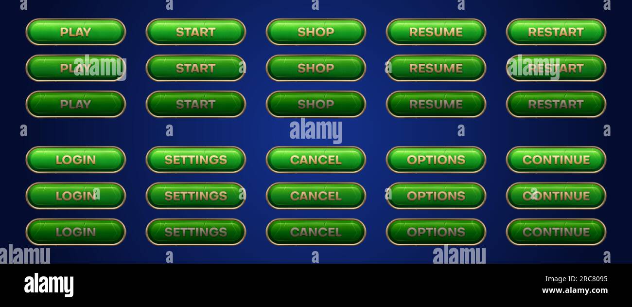 Buttons for web game menu or website ui design. Cute green banners set ...