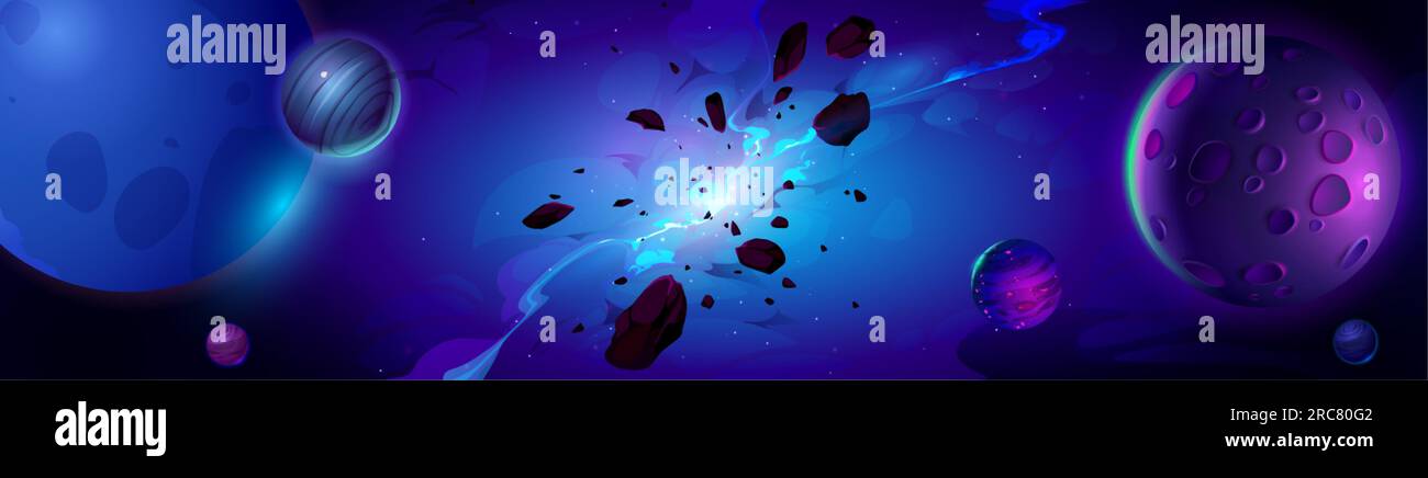 Galaxy explosion nebula space cartoon vector background. Universe crack ...