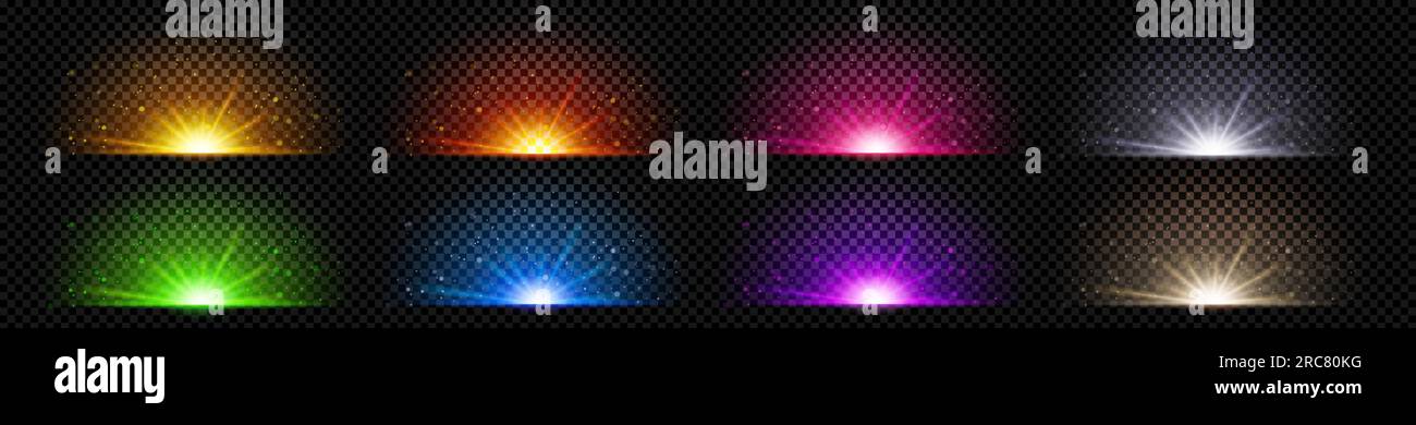 Realistic set of colorful magic light effects isolated on transparent ...