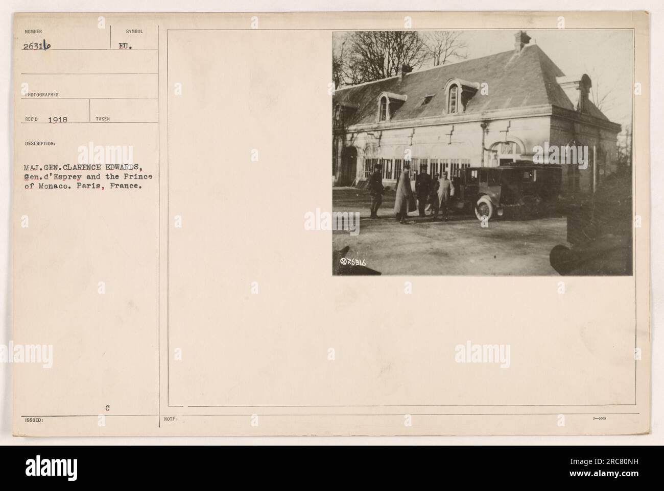 This photograph shows Major General Clarence Edwards, General d'Esprey ...