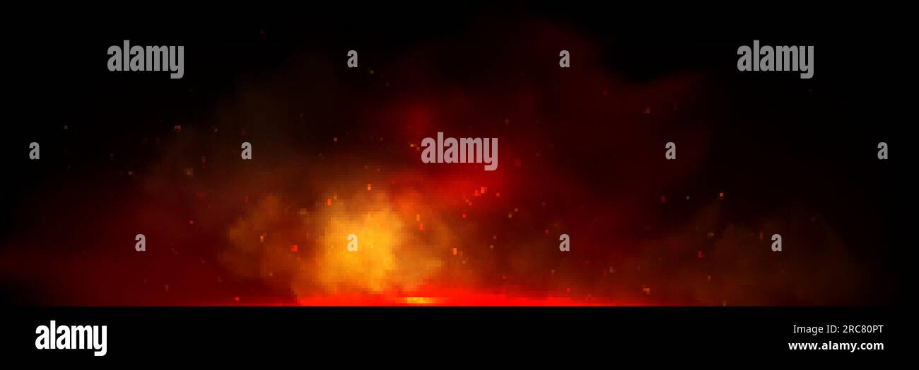 Fire spark overlay with smoke and flame background. Grill heat glow in ...