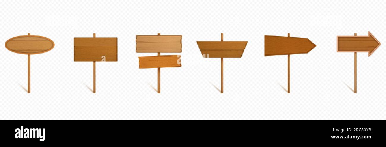 Realistic set of wooden signboards indicating direction. Vector ...