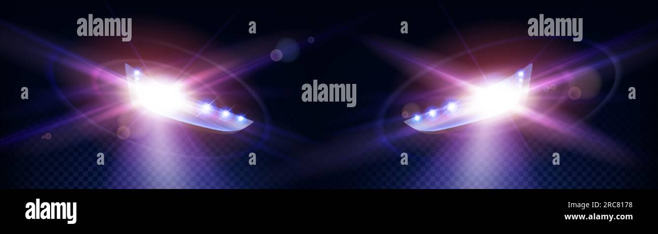 Realistic car headlights on transparent background. Vector illustration ...