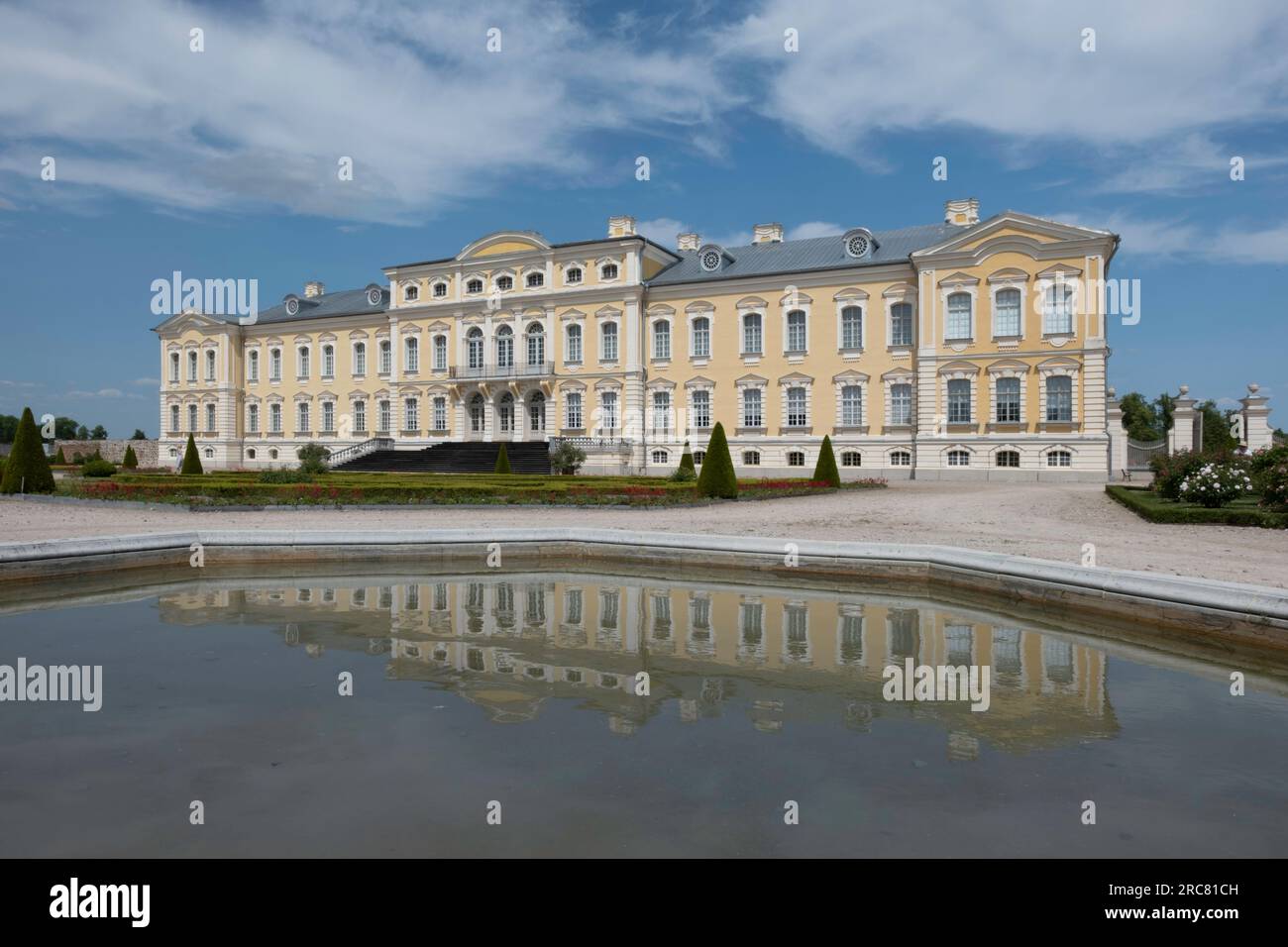 Rundāle Palace in the Bauska Municipality in Latvia. Baroque yellow ...