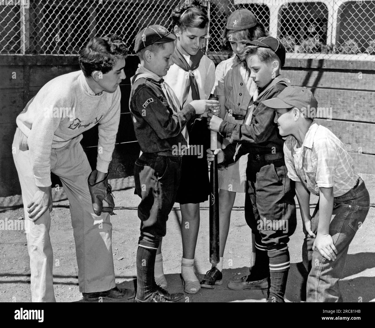 California: c. 1954 A group of children picking sides for a game of ...