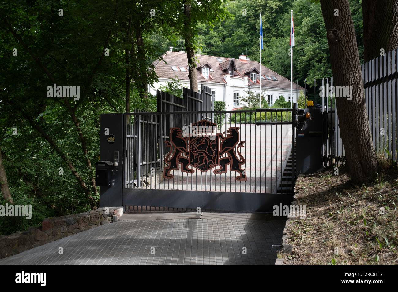 Dutch embassy in Vilnius with the national coat of arms of the ...