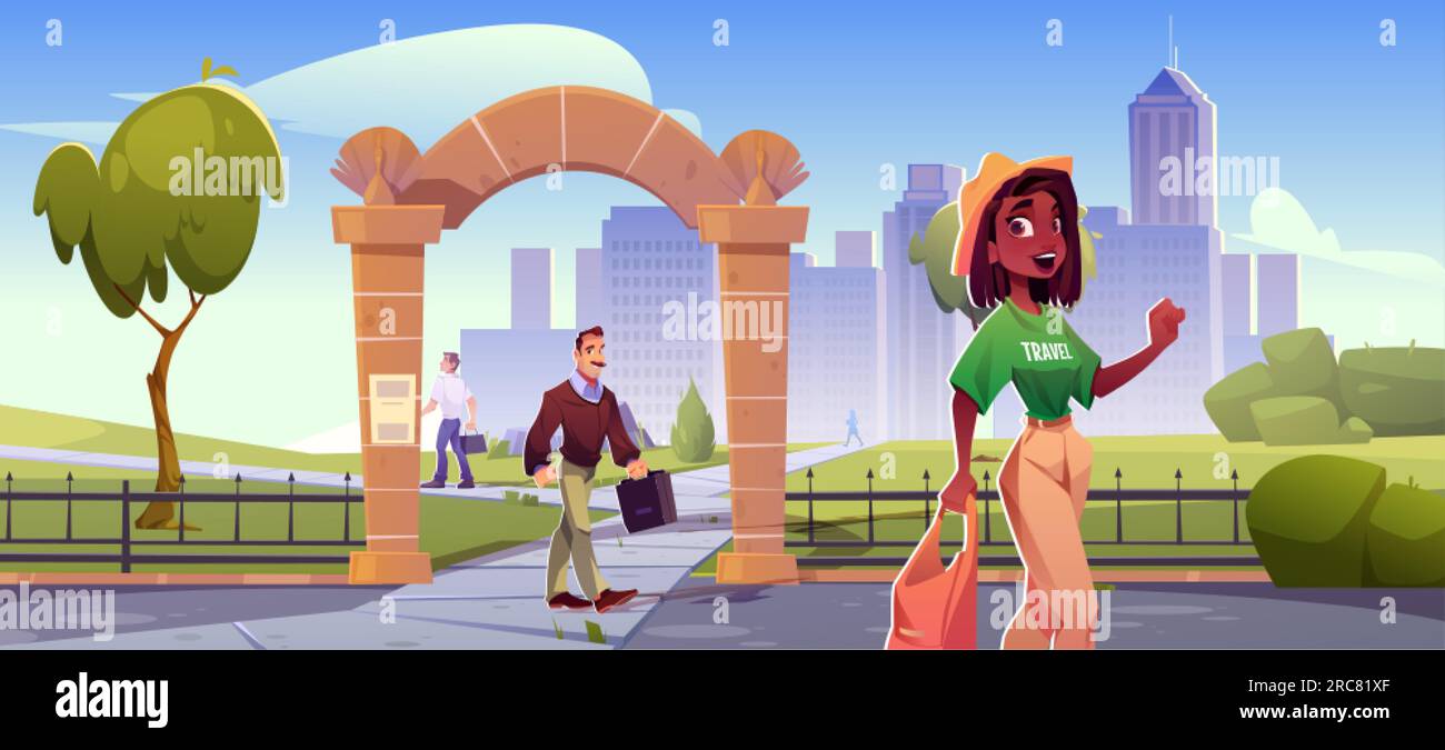 City park garden arch entrance cartoon vector background. Gate and ...
