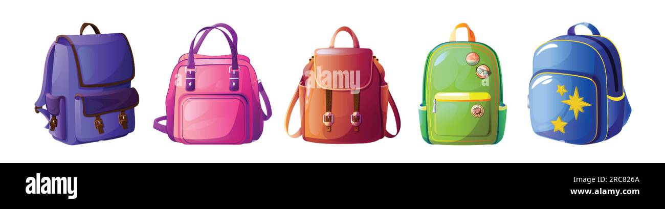 Cartoon set of backpacks isolated on white background. Vector ...