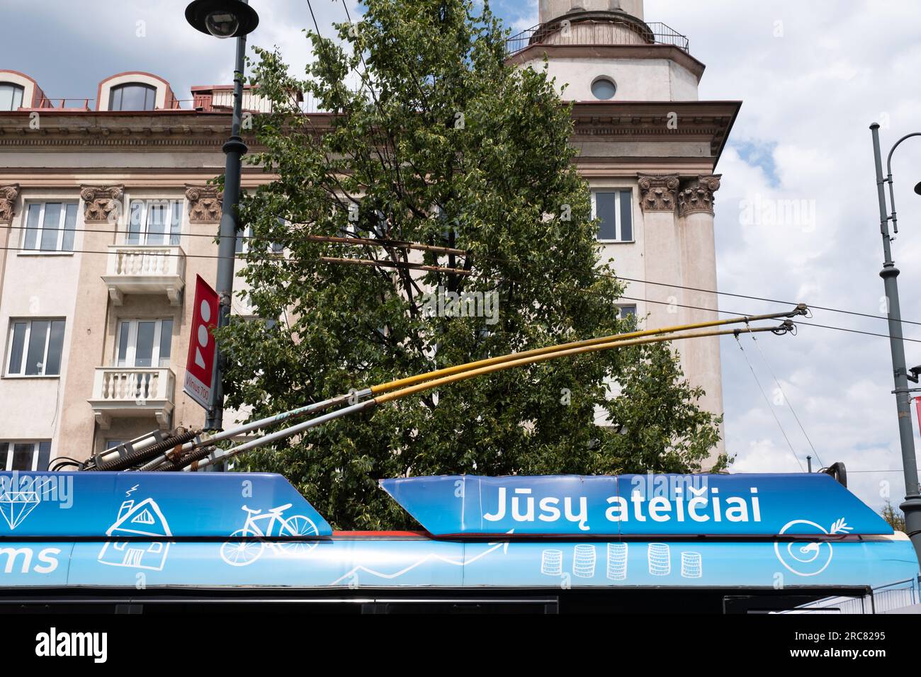 Trolley poles (power collector) with contact shoes on top of a ...