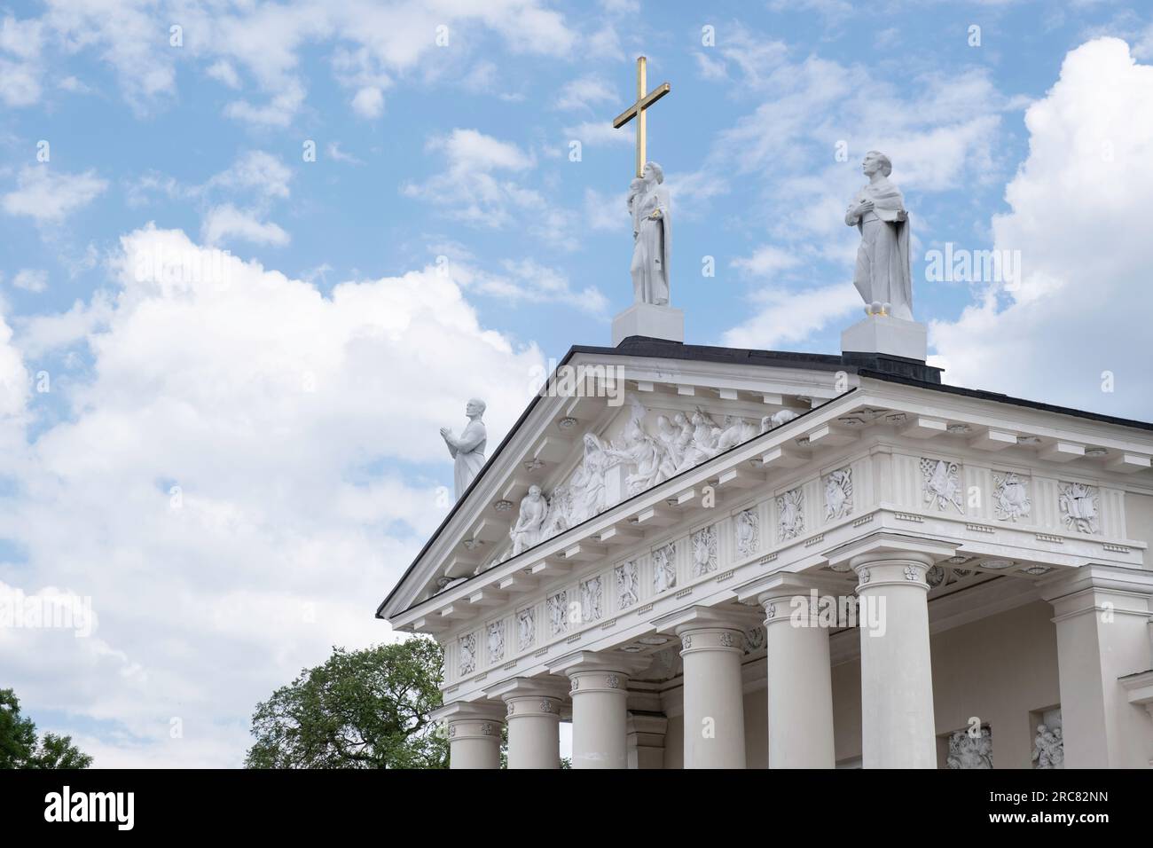Facade with pediment and Sculpture of St Helena with cross of Vilnius ...