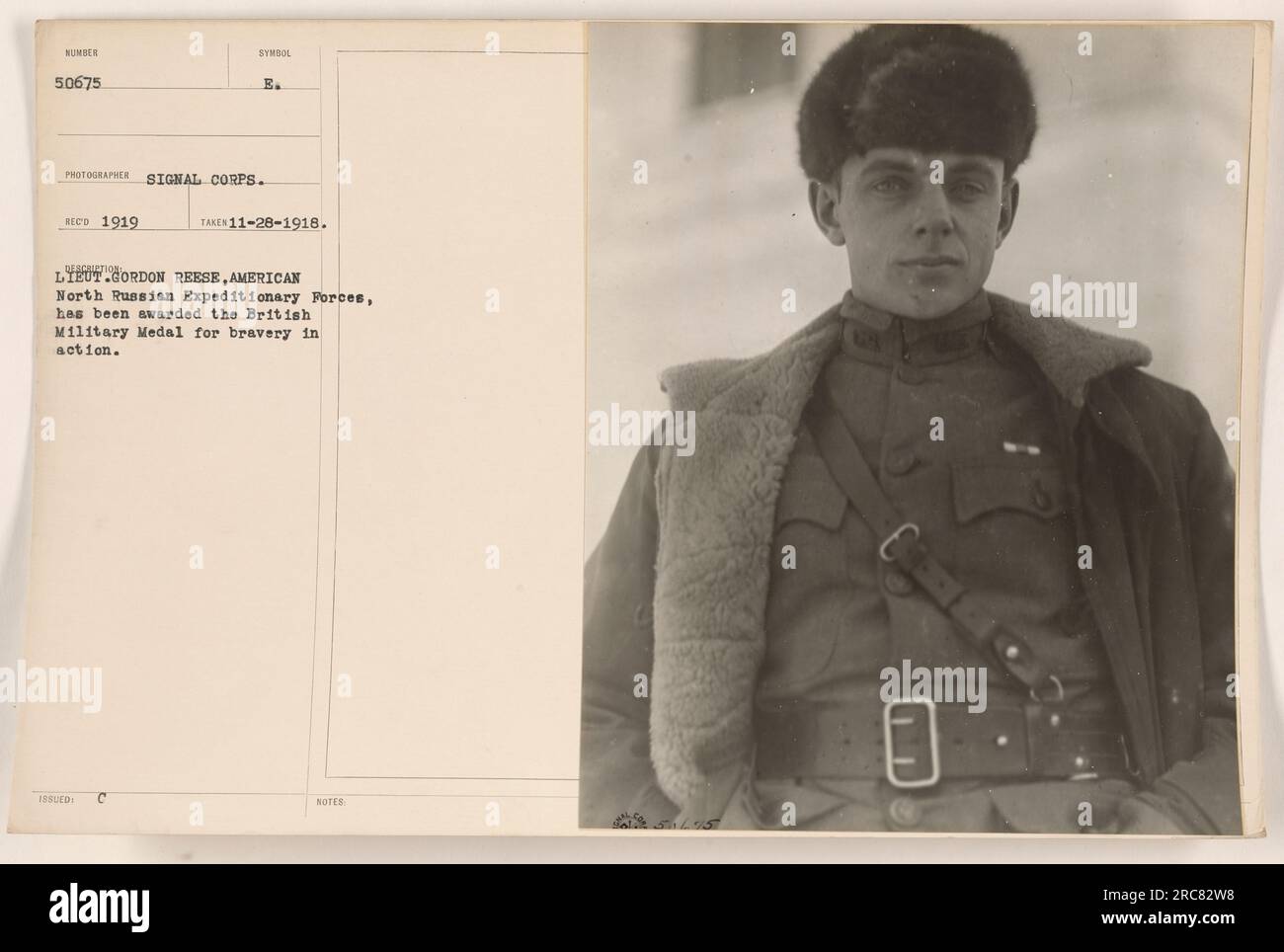 Lieutenant Gordon Reese, a member of the American North Russian ...