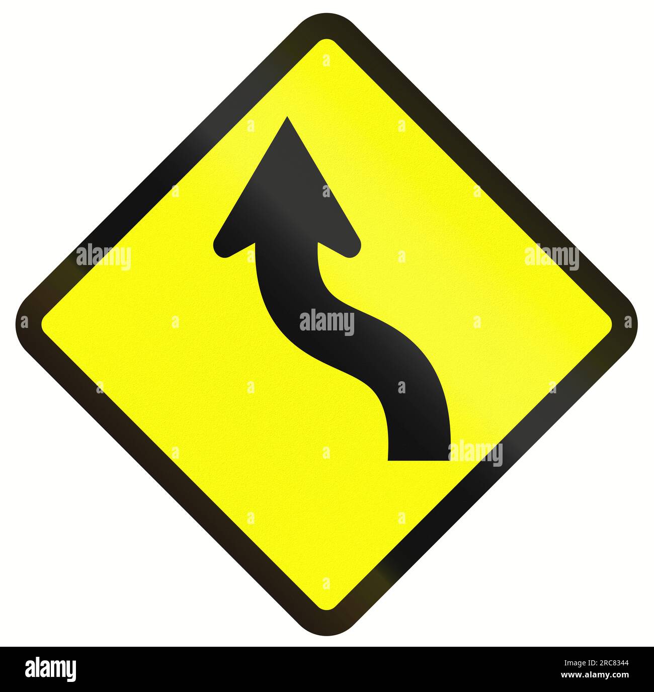 Indonesian road warning sign: Reverse curve first to left Stock Photo - Alamy