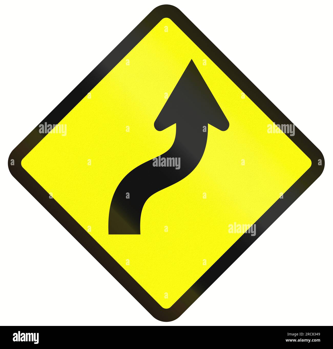 Indonesian road warning sign: Reverse curve first to right Stock Photo ...