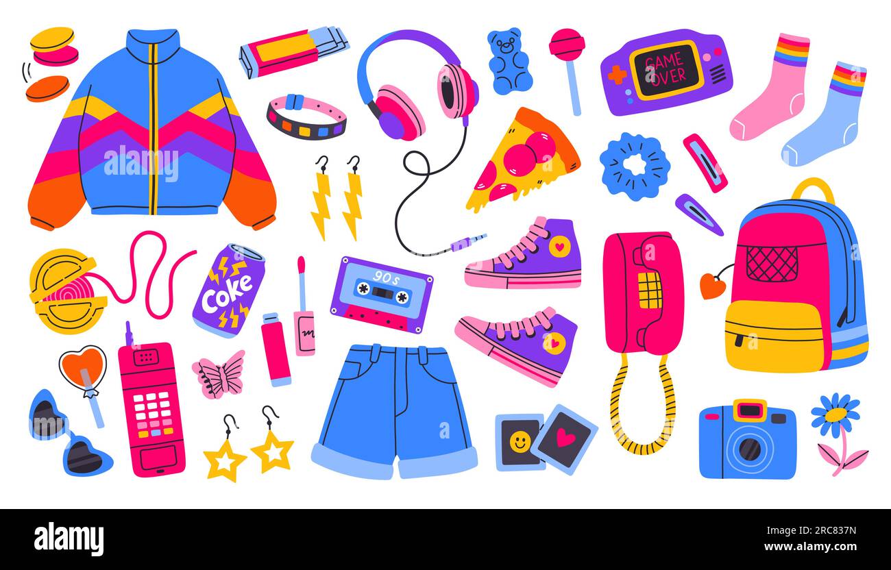 Classic 80s 90s elements in modern style flat, line style. Hand drawn ...