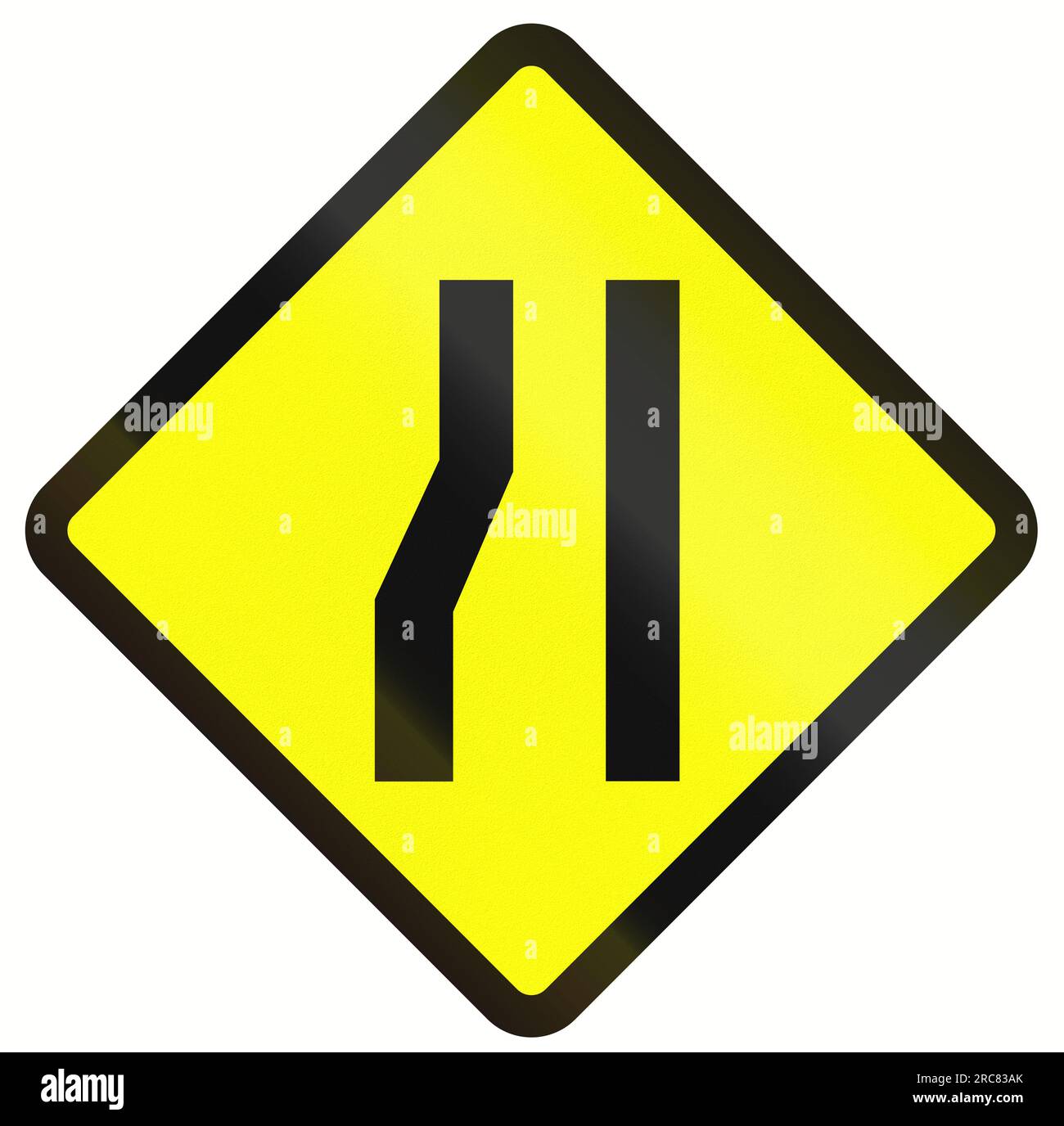 Indonesian road warning sign: Road narrows on the left Stock Photo - Alamy