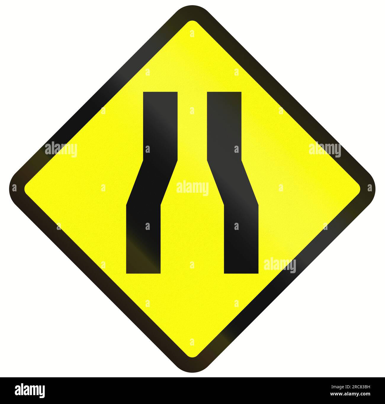 Indonesian road warning sign: One lane road/narrow road ahead Stock ...