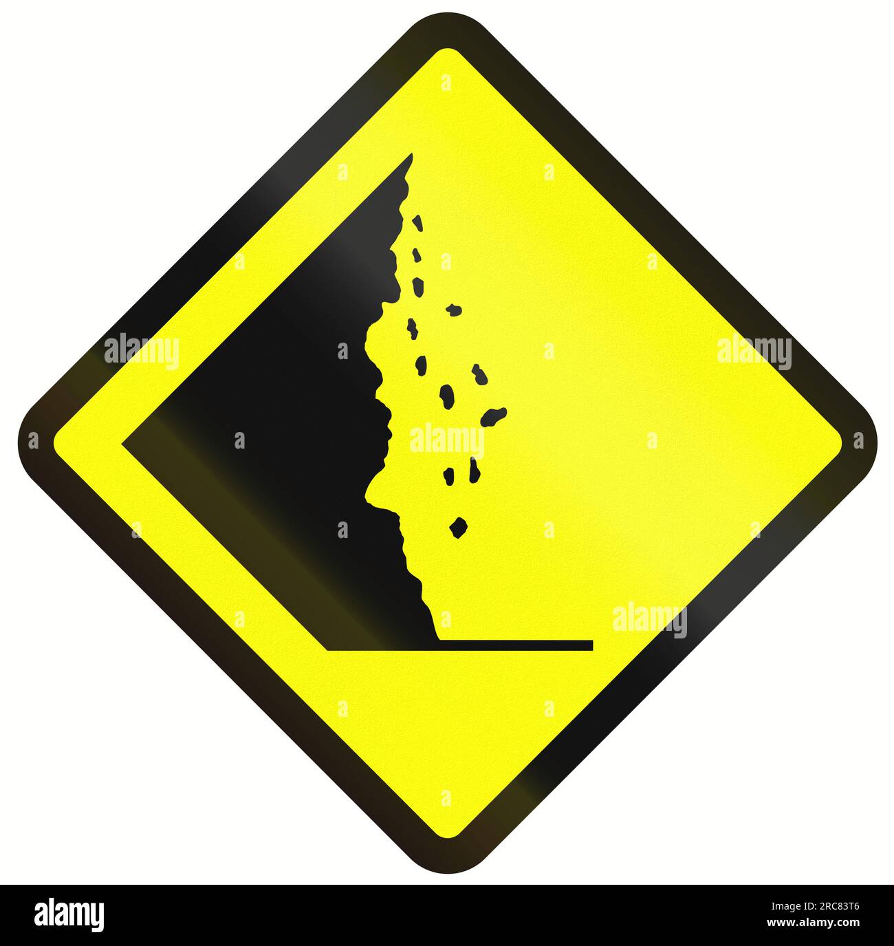 Indonesian warning traffic sign: Falling Rocks from the left Stock ...