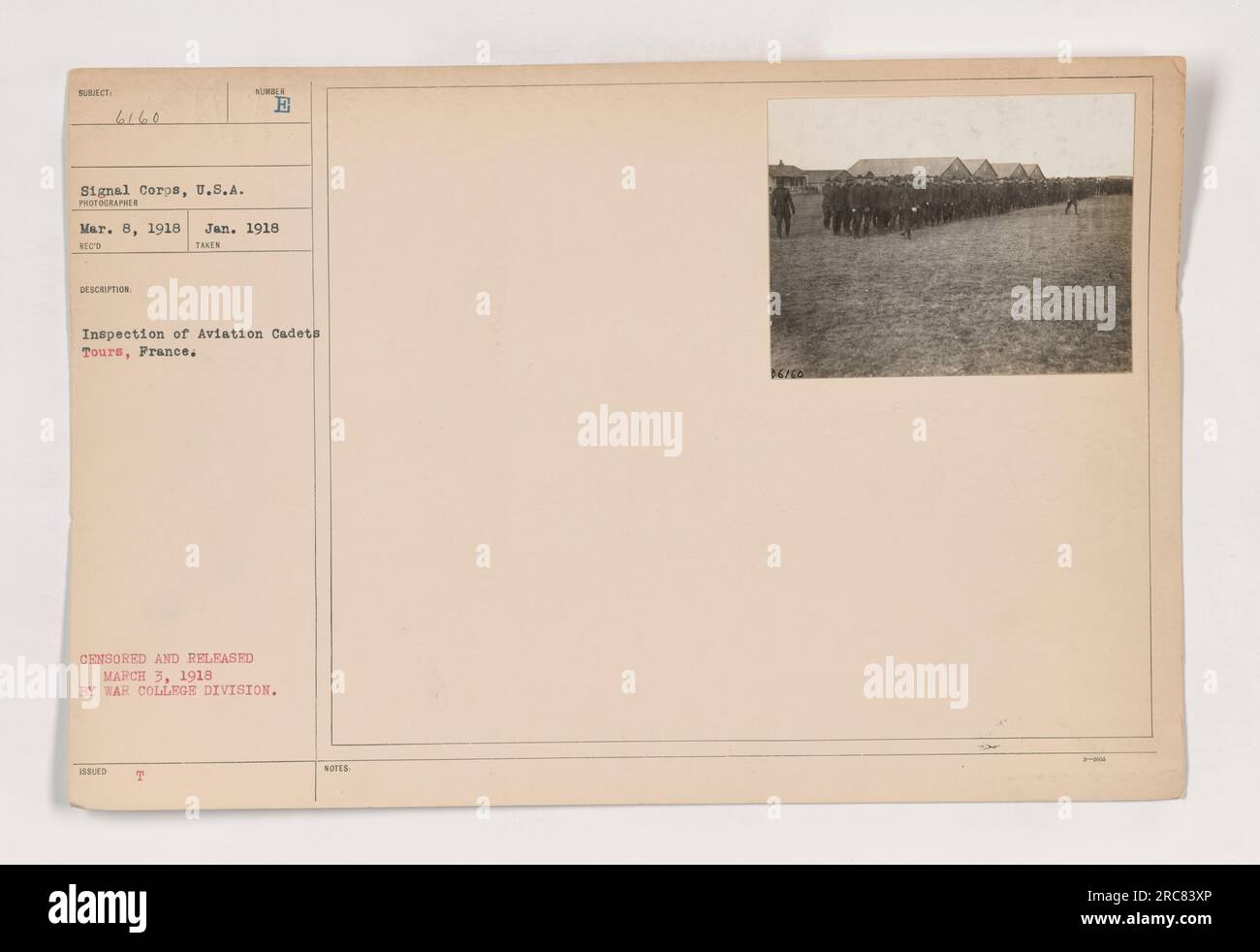 Aviation cadets undergo inspection during World War I in Tours, France ...