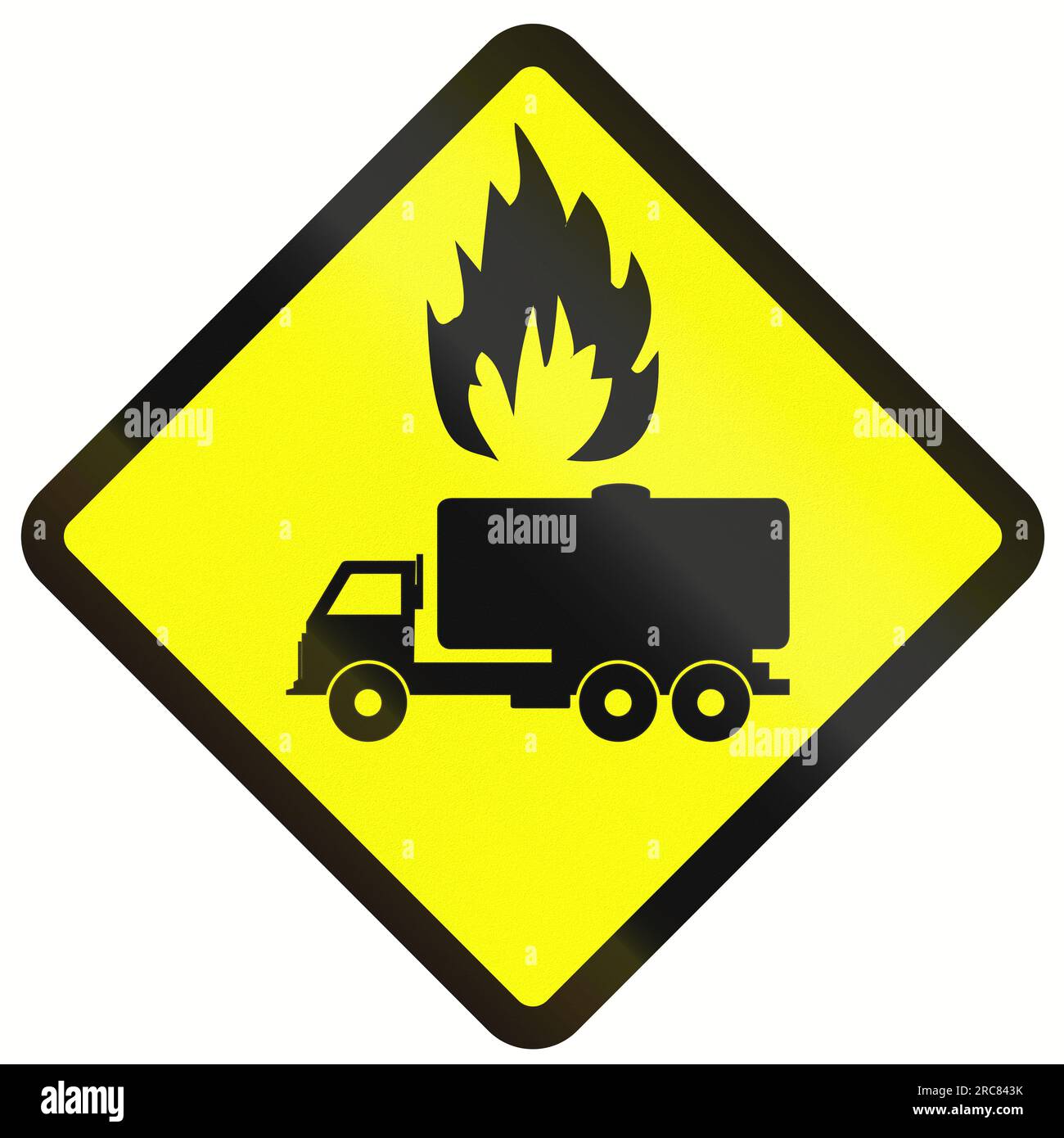Indonesian warning road sign - tank trucks with flammable goods Stock ...