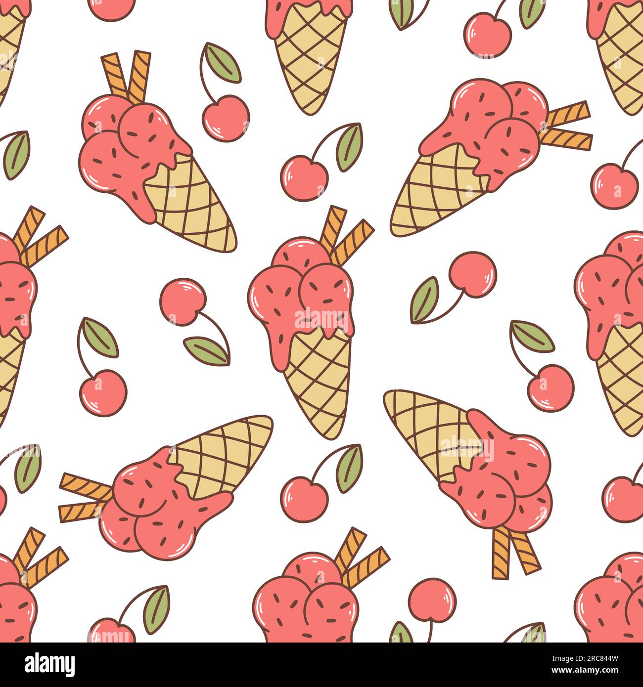 Ice cream cone pattern. Seamless pattern soft cherry ice cream in ...