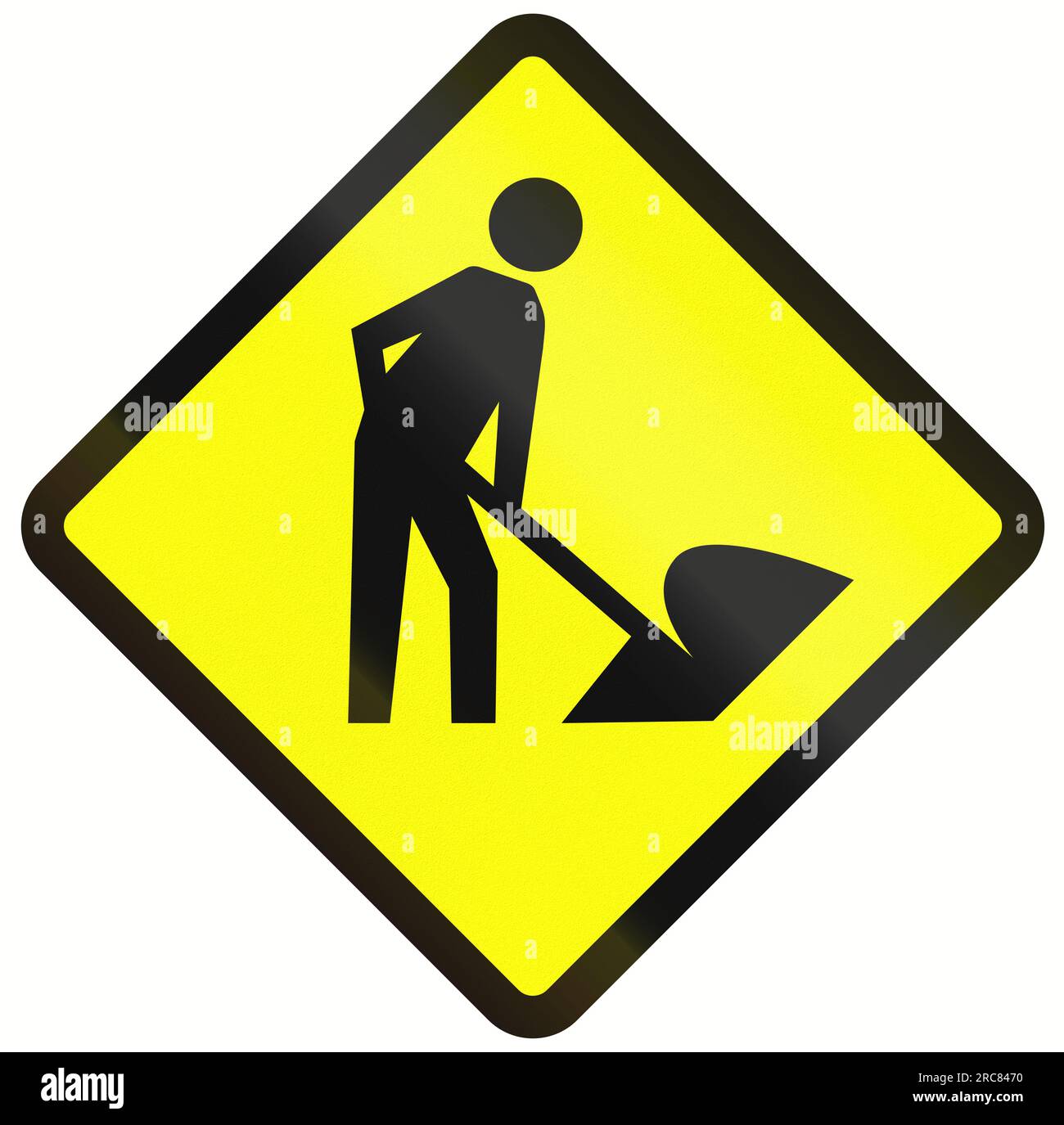 Indonesian traffic warning sign: Workers in road ahead Stock Photo - Alamy