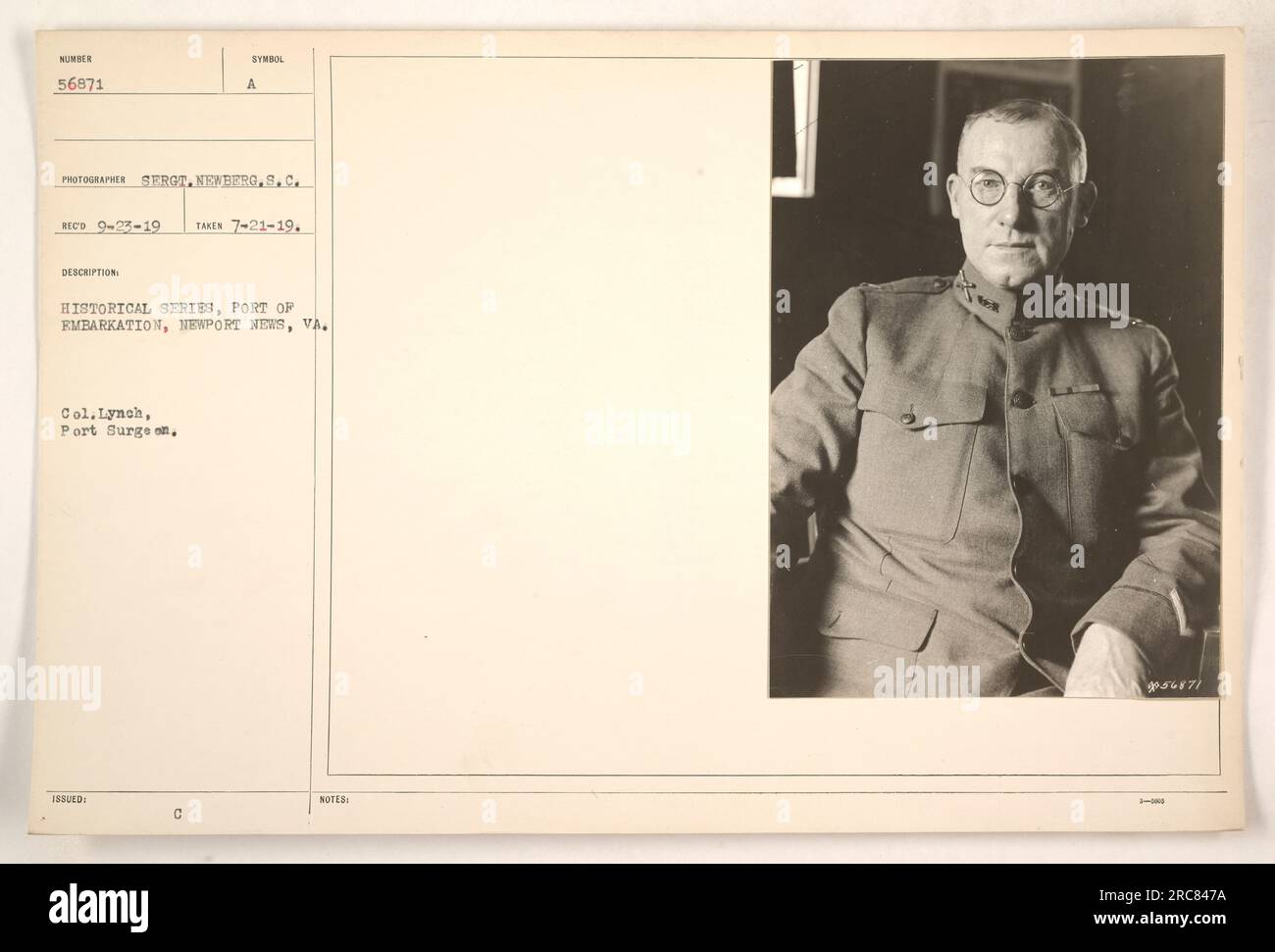 Col. Lynch, the Port Surgeon of the Port of Embarkation in Newport News ...