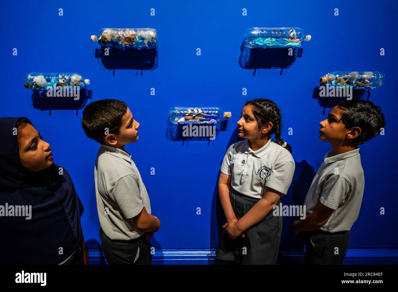 London, UK. 13th July, 2023. Ships in Bottles by Icknield Primary School, Luton, aged 8-9 ...